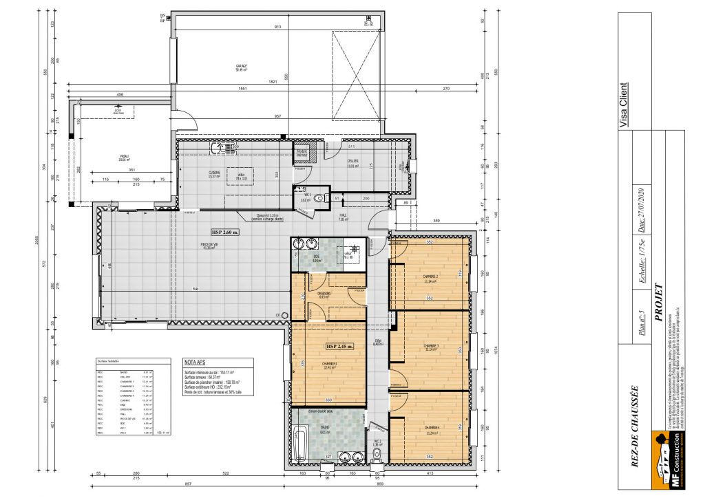 Plan Maison plain pied 4 chambres - MF-Construction